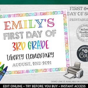 Editable First Day of School Sign Back to School Photo Prop Poster ...