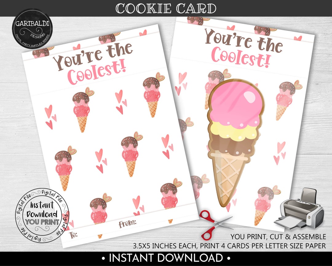 You're the Coolest Cookie Card, Valentine Cookie Card, Ice Cream Cookie ...