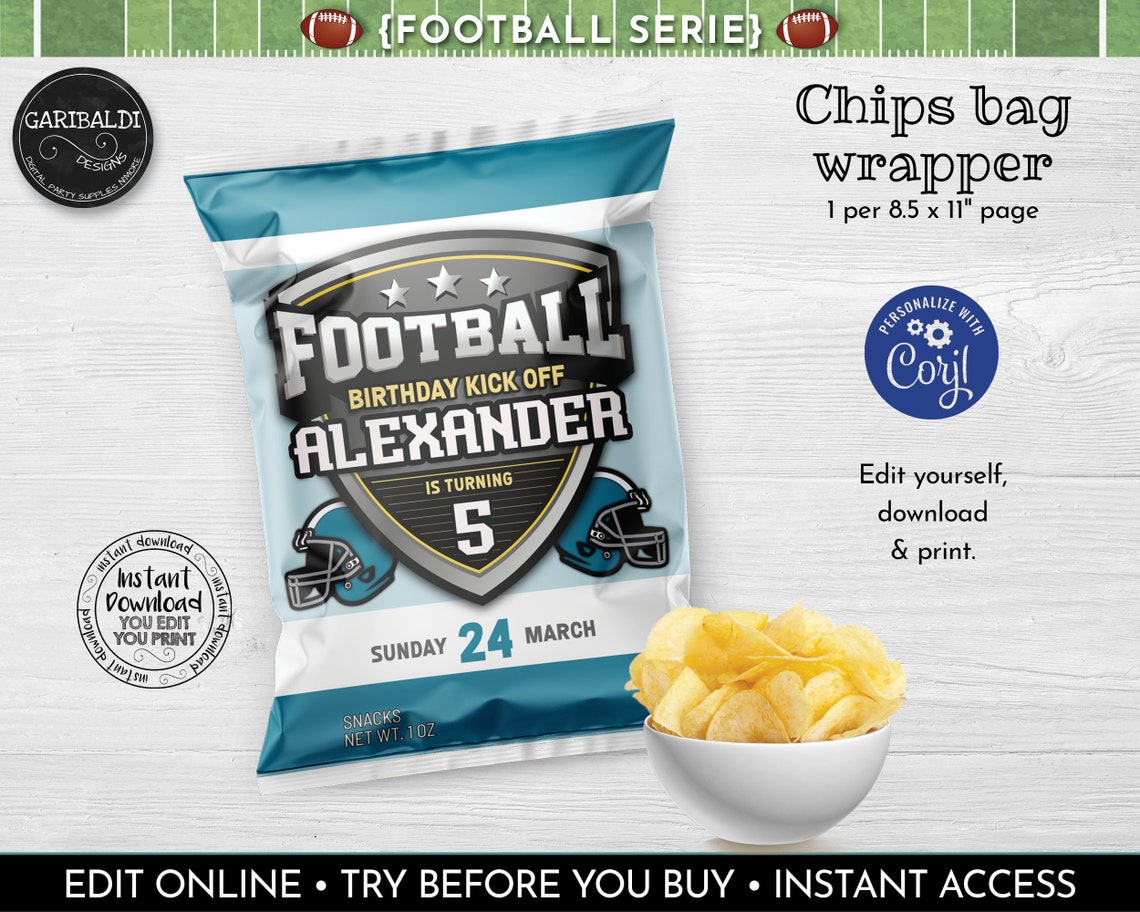 Editable Football Chip Bag Wrapper Printable Football Potato - Etsy
