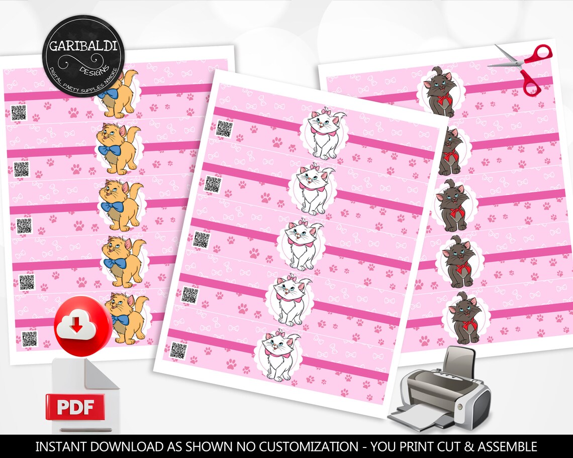 Cat Marie Water Labels Printable Marie Bottle Labels Instant Download ...