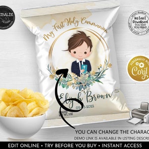 Editable First Communion Chip Bag Wrapper Printable Boy First Communion ...