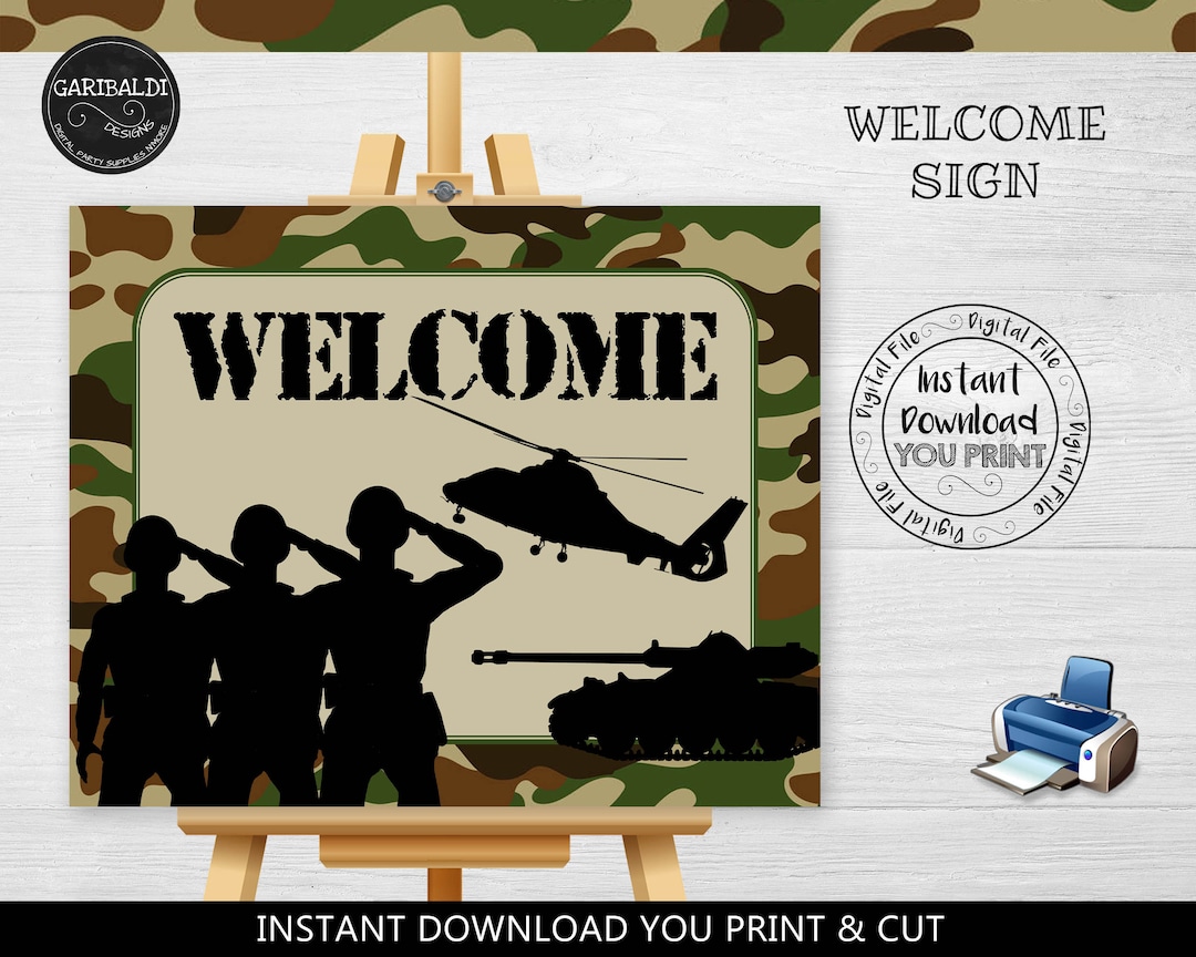 Printable Army Welcome Sign Soldier Welcome Sign Amy Birthday Sign Army ...