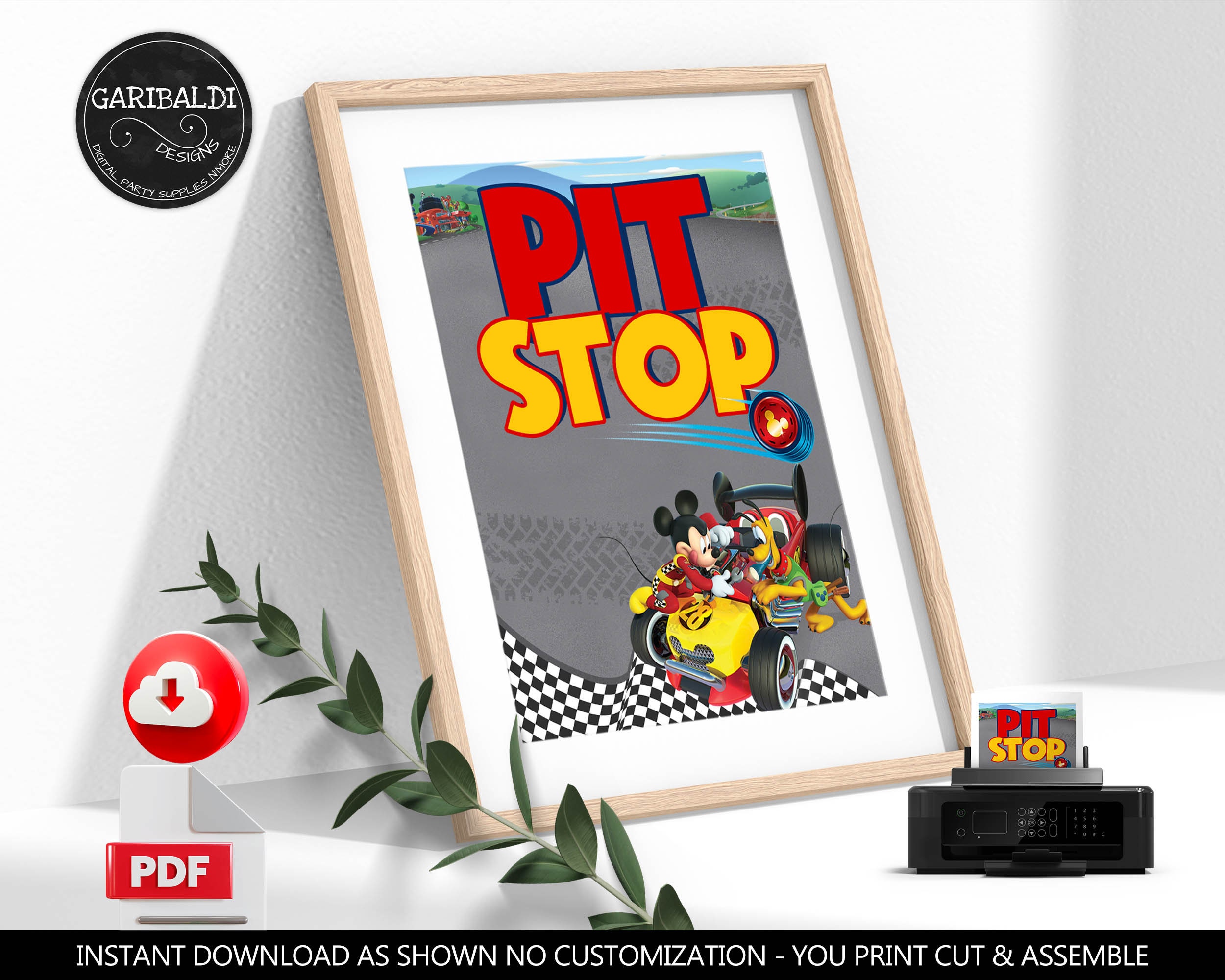 Mickey Roadster Racers Pit Stop Sign Race Car Birthday Party Sign ...