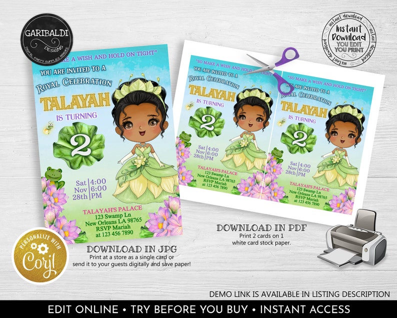 Editable Princess and the Frog Birthday Invitation Princess - Etsy