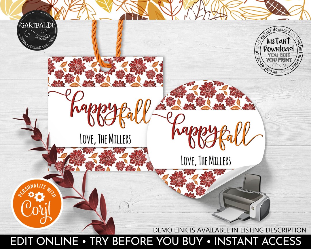 Editable Happy Fall Tags Thanksgiving Gift Tags Printable Pumpkin ...