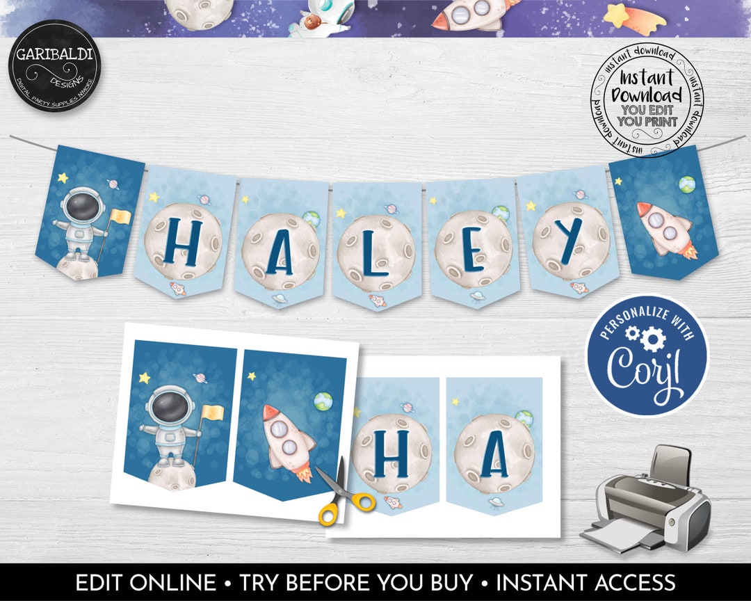 Outer Space Banner Editable Astronaut Pennant Banner Printable Galaxy ...