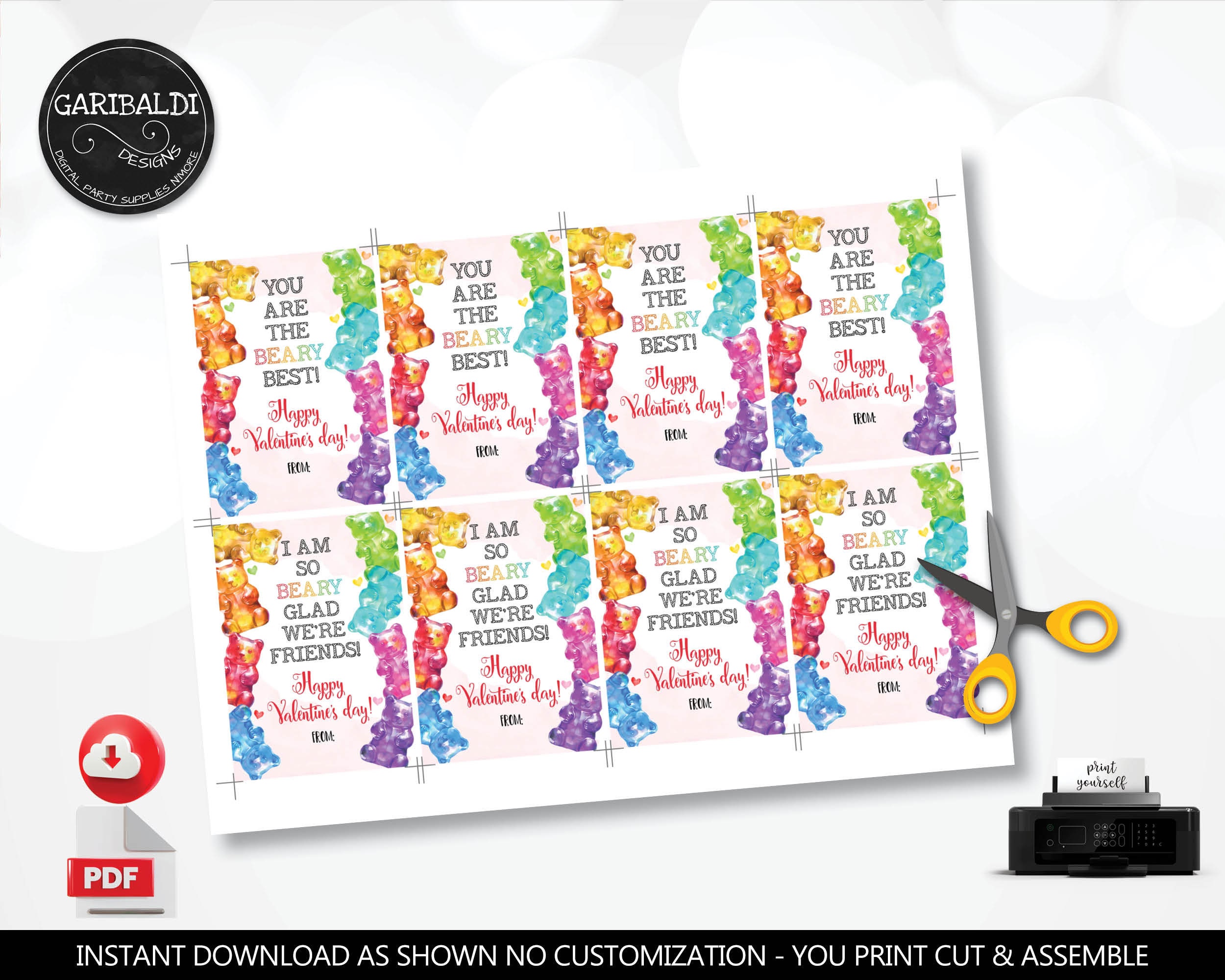 Printable Valentine's Day Cards Gummy Bears Valentine's Day School ...