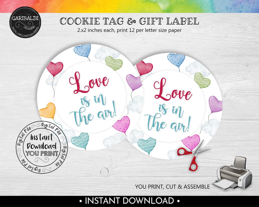 Love is in the Air Favor Tag, Valentine's Day Cookie Tag, Valentine's ...