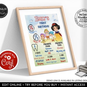 Editable Snow White Milestone Board Printable Snow White Birthday Party ...