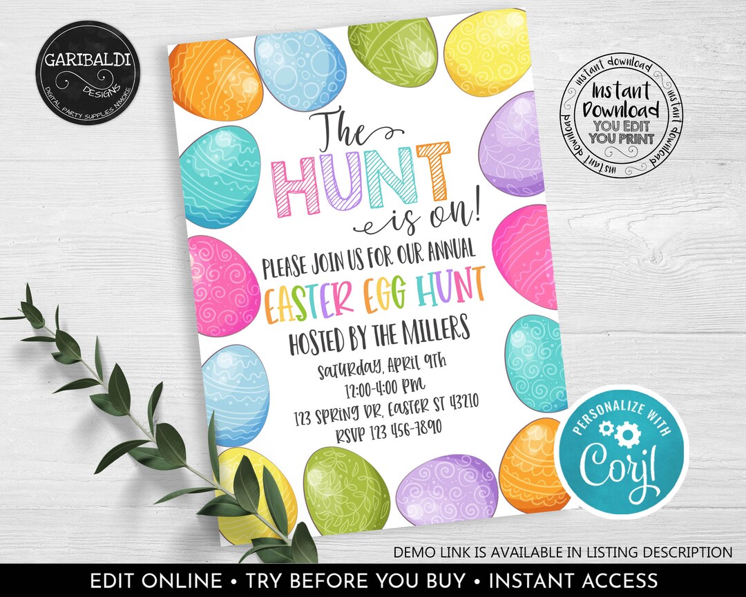 Editable Easter Egg Hunt Invitation the Hunt is on Easter Party Invite ...