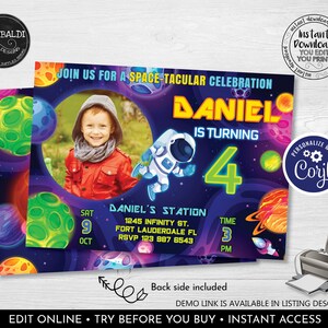Editable Space Birthday Party Invitation Outer Space Galaxy Planets ...