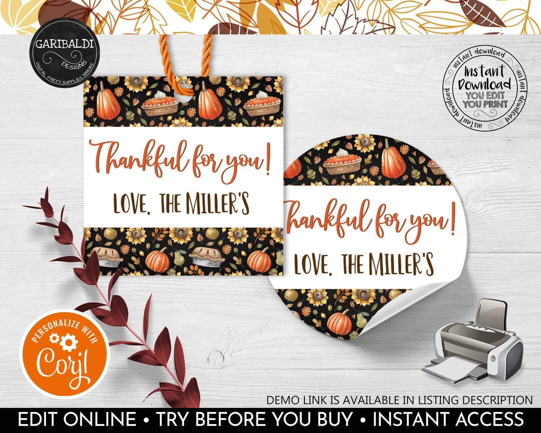 Editable Happy Fall Tags Thanksgiving Gift Tags Printable Pumpkin ...