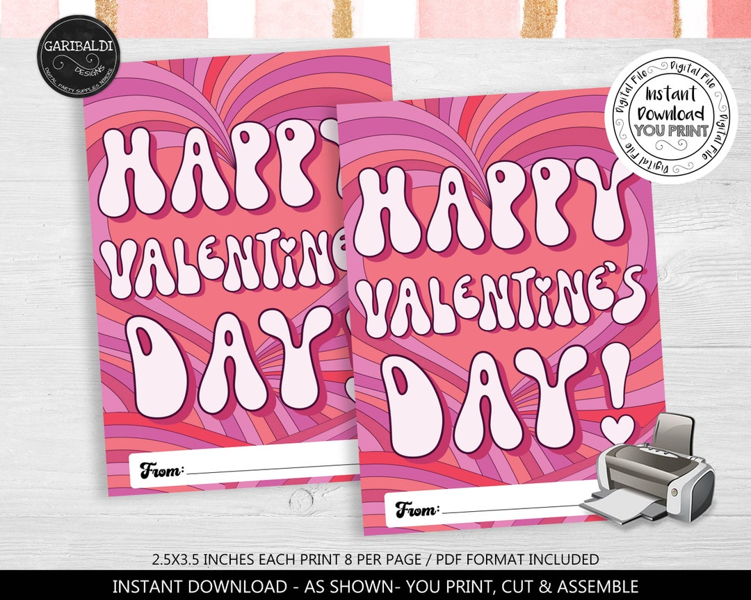 Printable Happy Valentine's Day Card Groovy Valentine's Day Card Retro ...