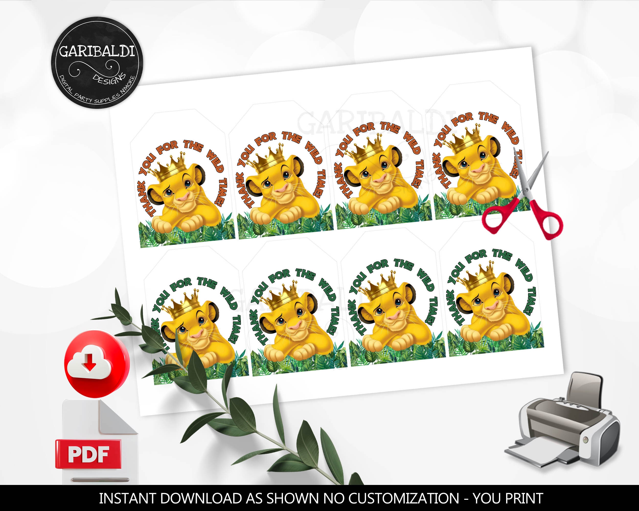Instant Download Lion King Favor Tags Printable Lion Gift Tags Safari ...