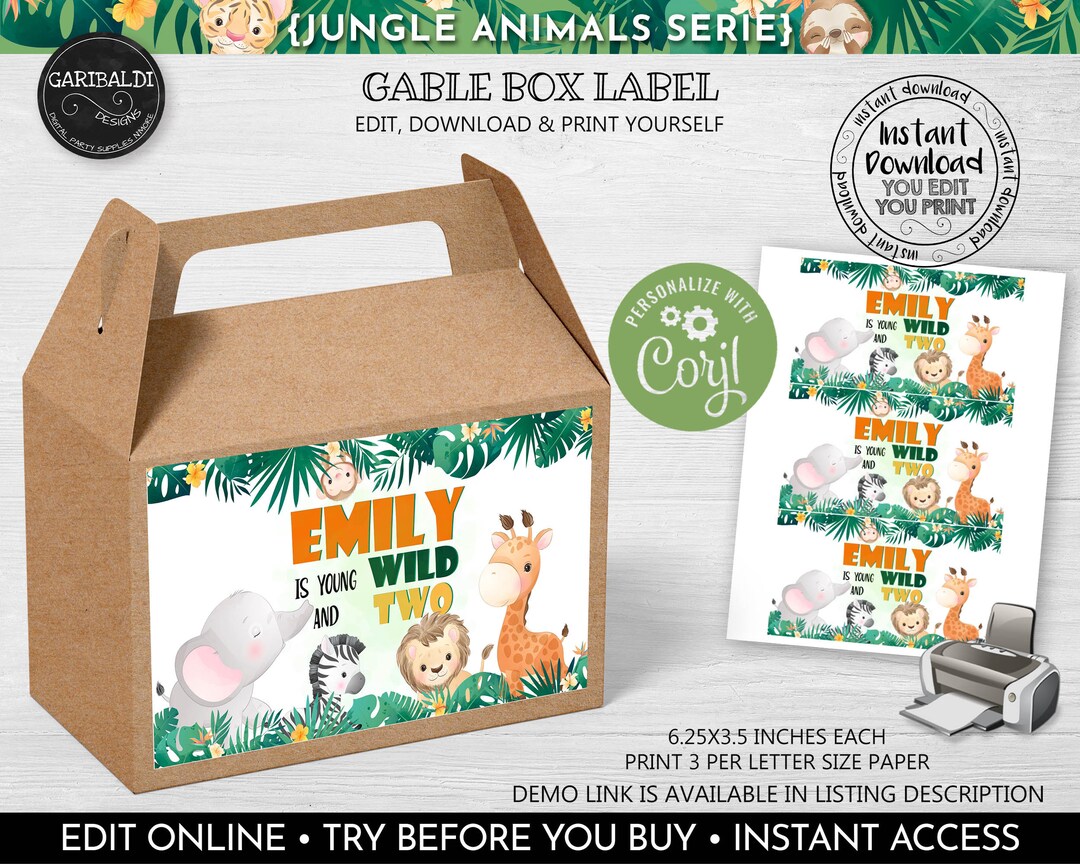 Safari Gable Box Labels Instant Download Jungle Gift Box Labels ...