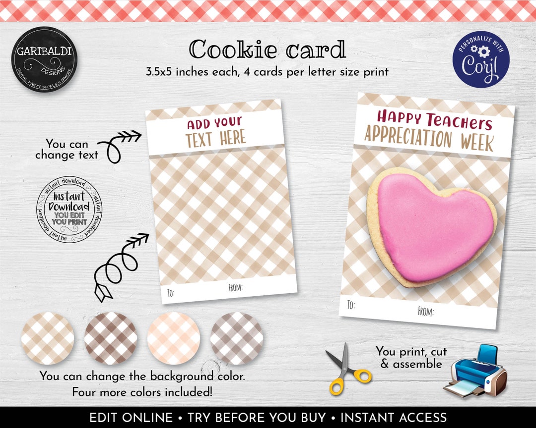 Editable Gingham Cookie Card, Gingham Pattern 3.5"x5" Cookie Card ...