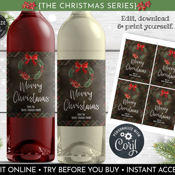 Merry Christmas Wine Labels - Etsy