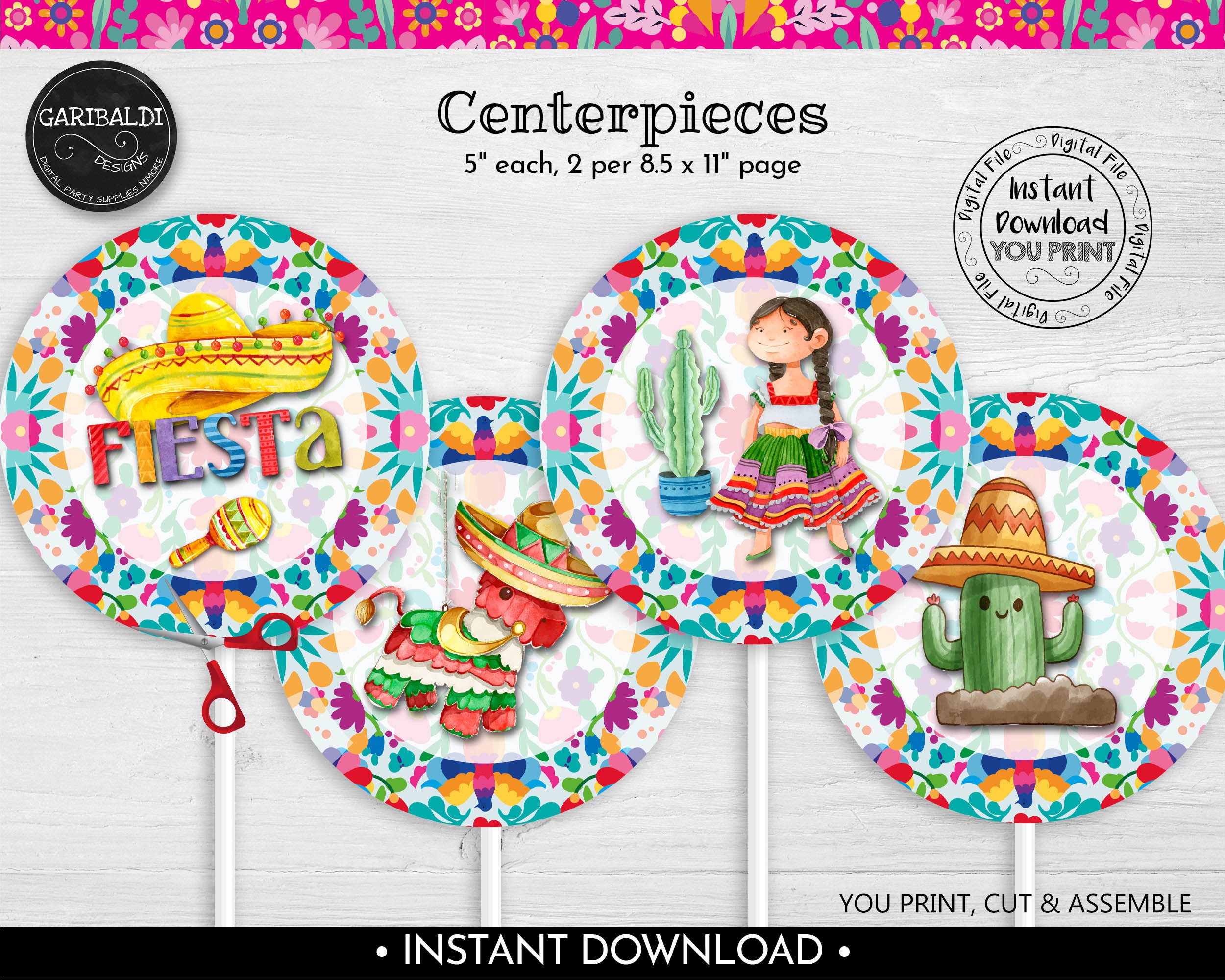 Instant Download Mexican Fiesta Centerpieces Printable Cinco | Etsy