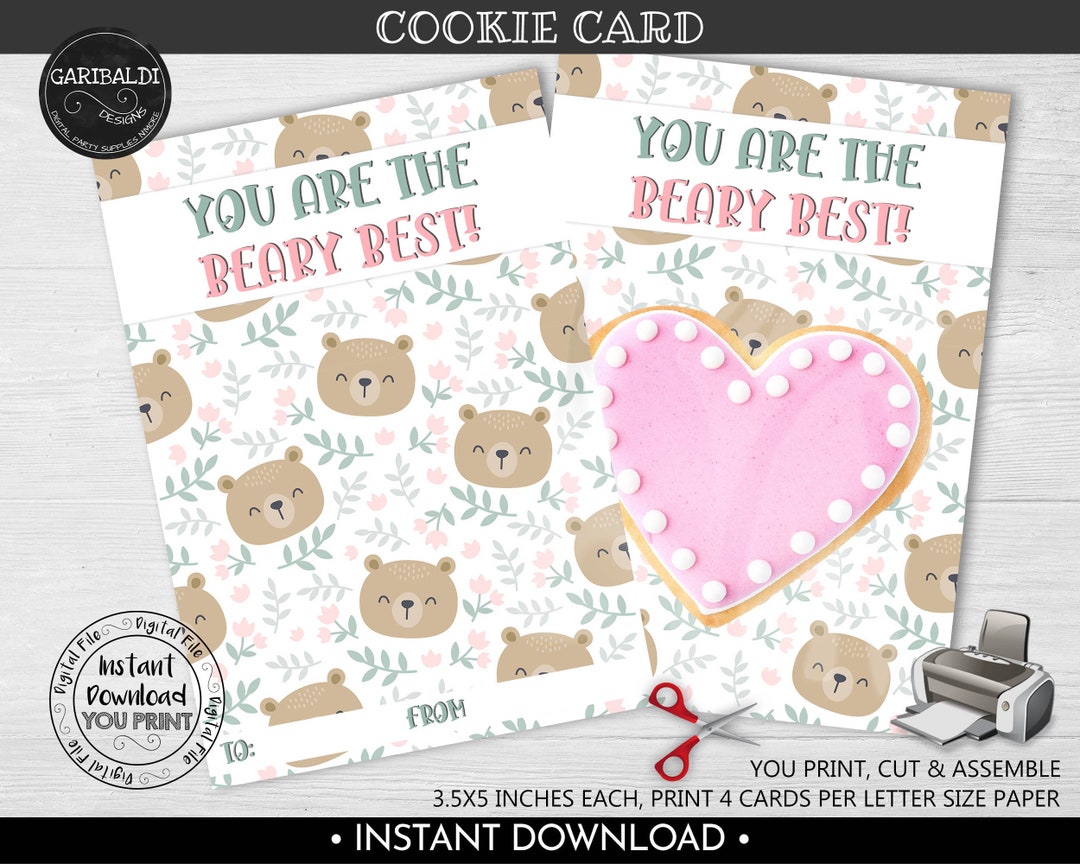 You Are the Beary Best Cookie Card, Instant Download 3.5"x5" Teacher ...