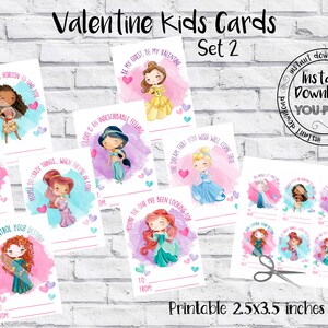 Printable Princess Valentine Cards Kids Valentine Cards School | Etsy