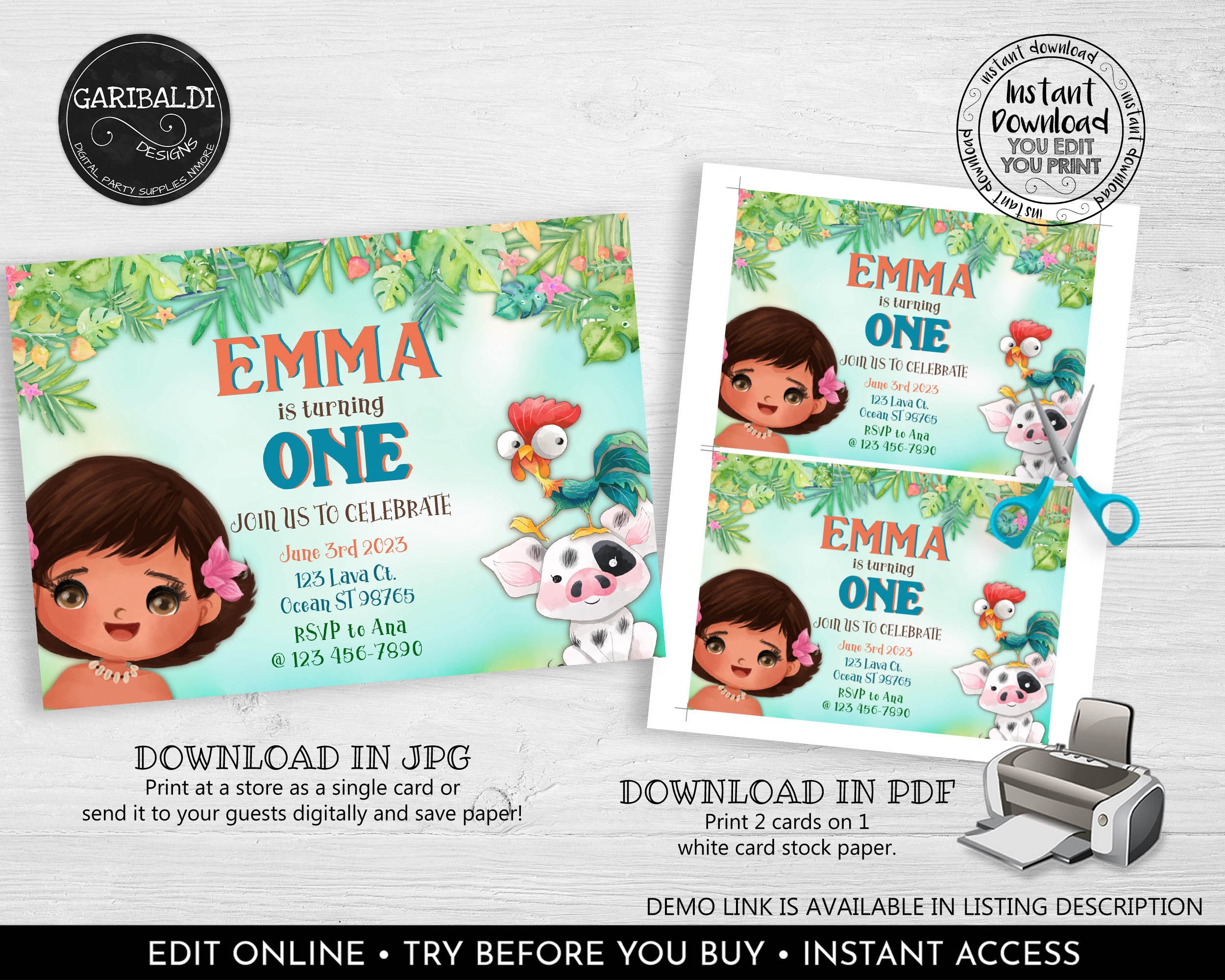 Editable Baby Moana Invitation Printable Hawaiian Invite - Etsy Australia