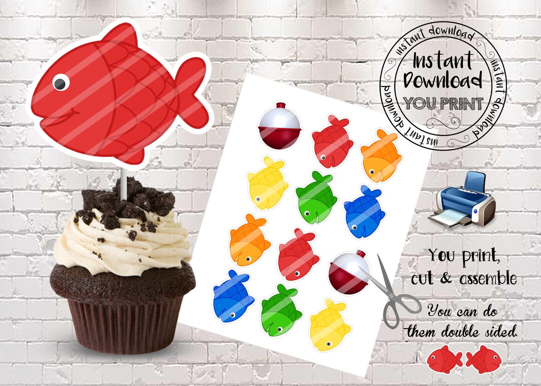 Fishing Cupcake Toppers Fishing Birthday Party Decorations Fishing ...