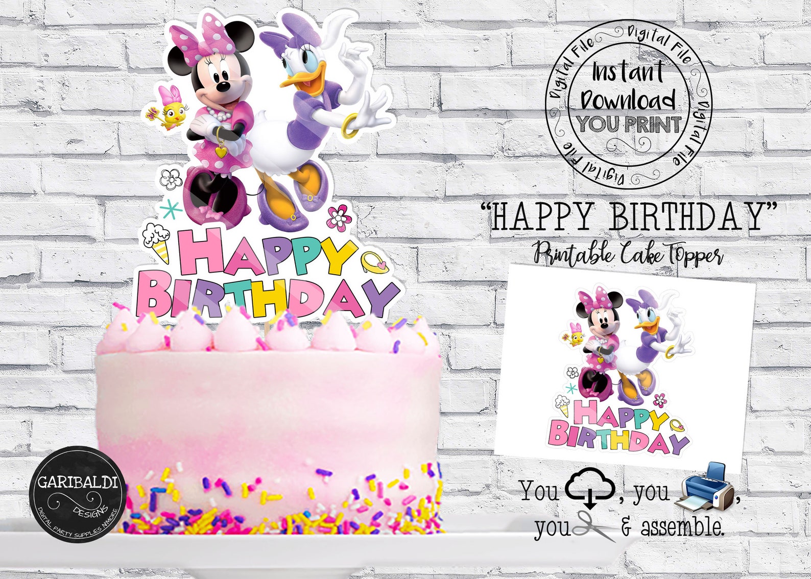 Instant Download Minnie Cake Topper Printable Minnie Birthday - Etsy