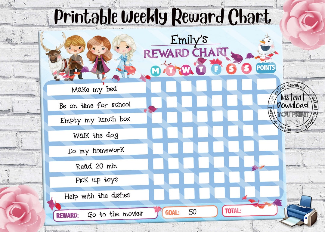 Instant Download Frozen Reward Chart, Printable Frozen Chart, Daily ...