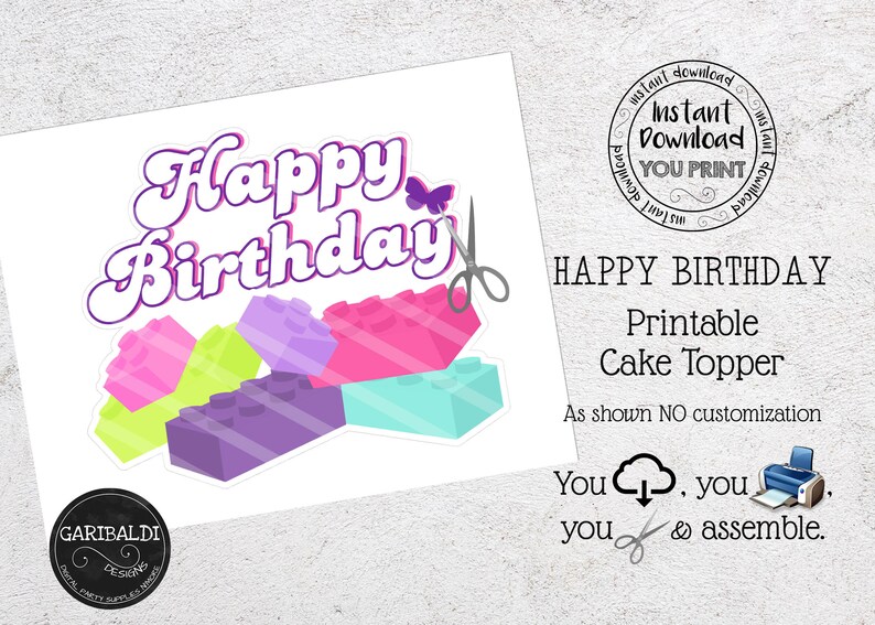 Printable Building Blocks Cake Topper Girl Building Blocks - Etsy