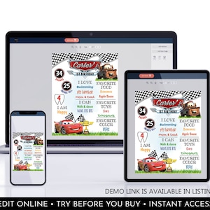 Editable Race Cars Milestone Board Cars First Birthday Board Cars ...