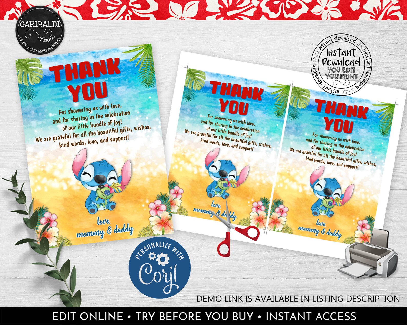 Editable Thank You Card Baby Shower Cute Alien Thank You Card Instant ...