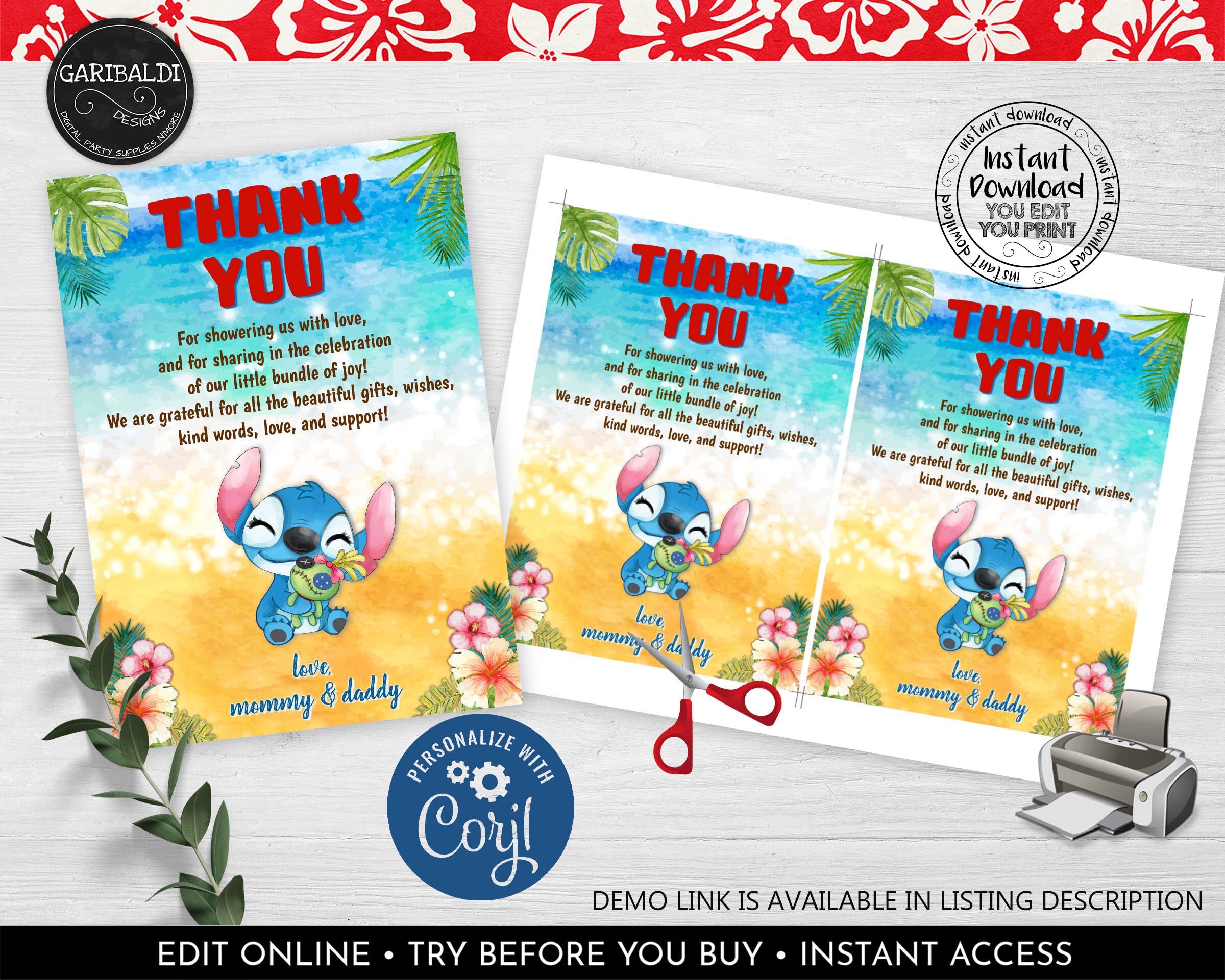 Editable Thank You Card Baby Shower Cute Alien Thank You Card Instant ...