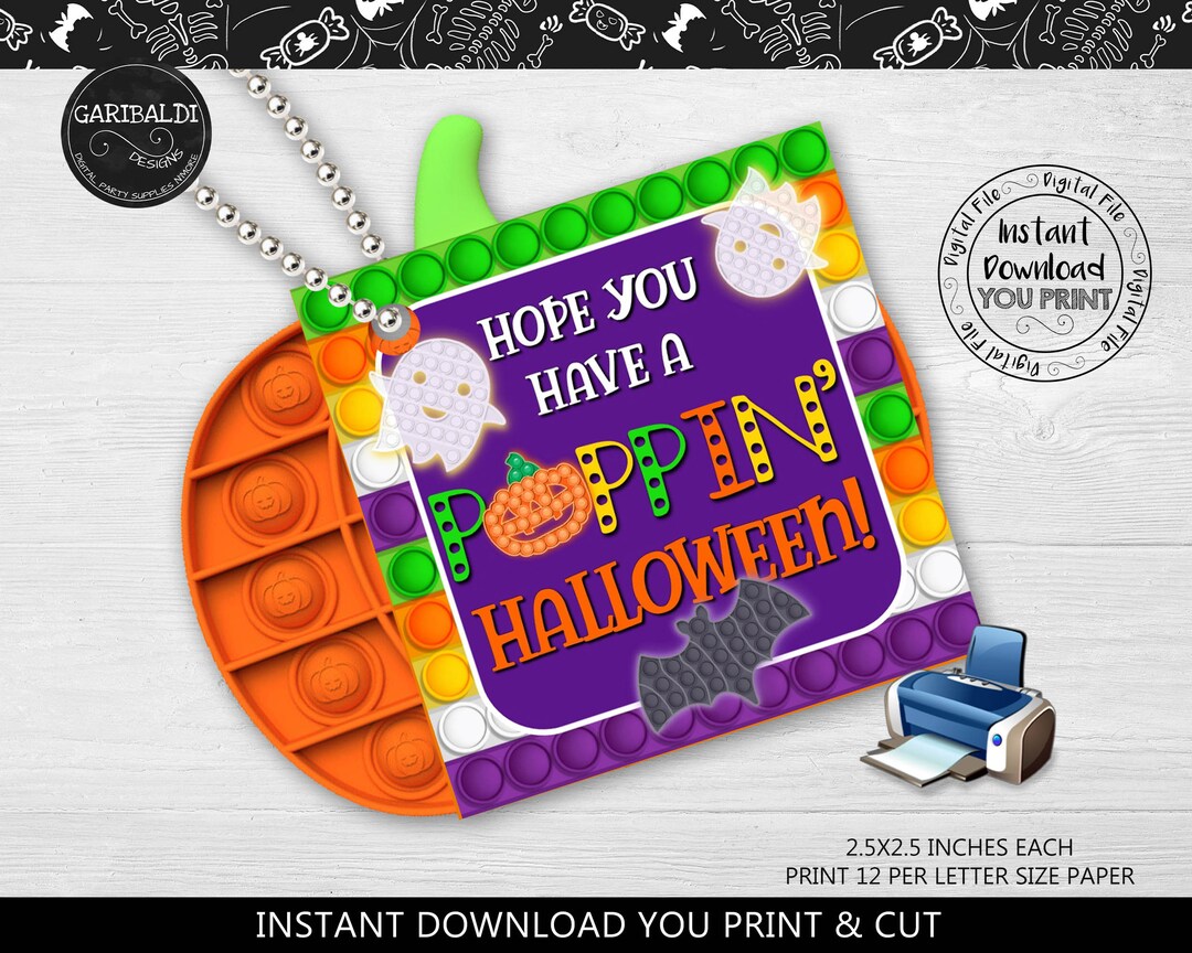 INSTANT DOWNLOAD Halloween Gift Favor Tags, Halloween Pop Toy Favor ...