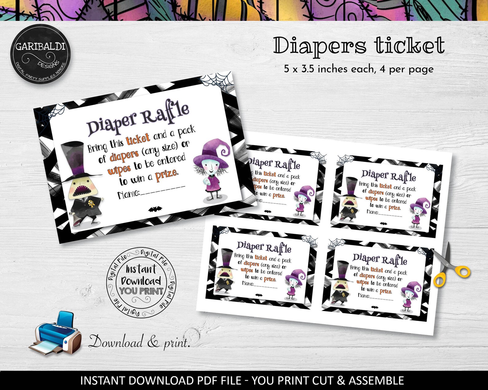 Nightmare Before Christmas Diaper Raffle Insert Card, Skellington Love ...