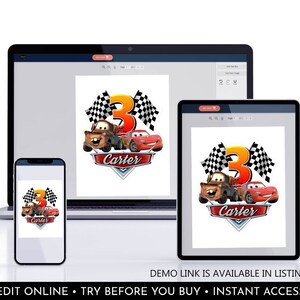 Editable Race Cars Third Birthday Cake Topper Cars 3rd Birthday ...