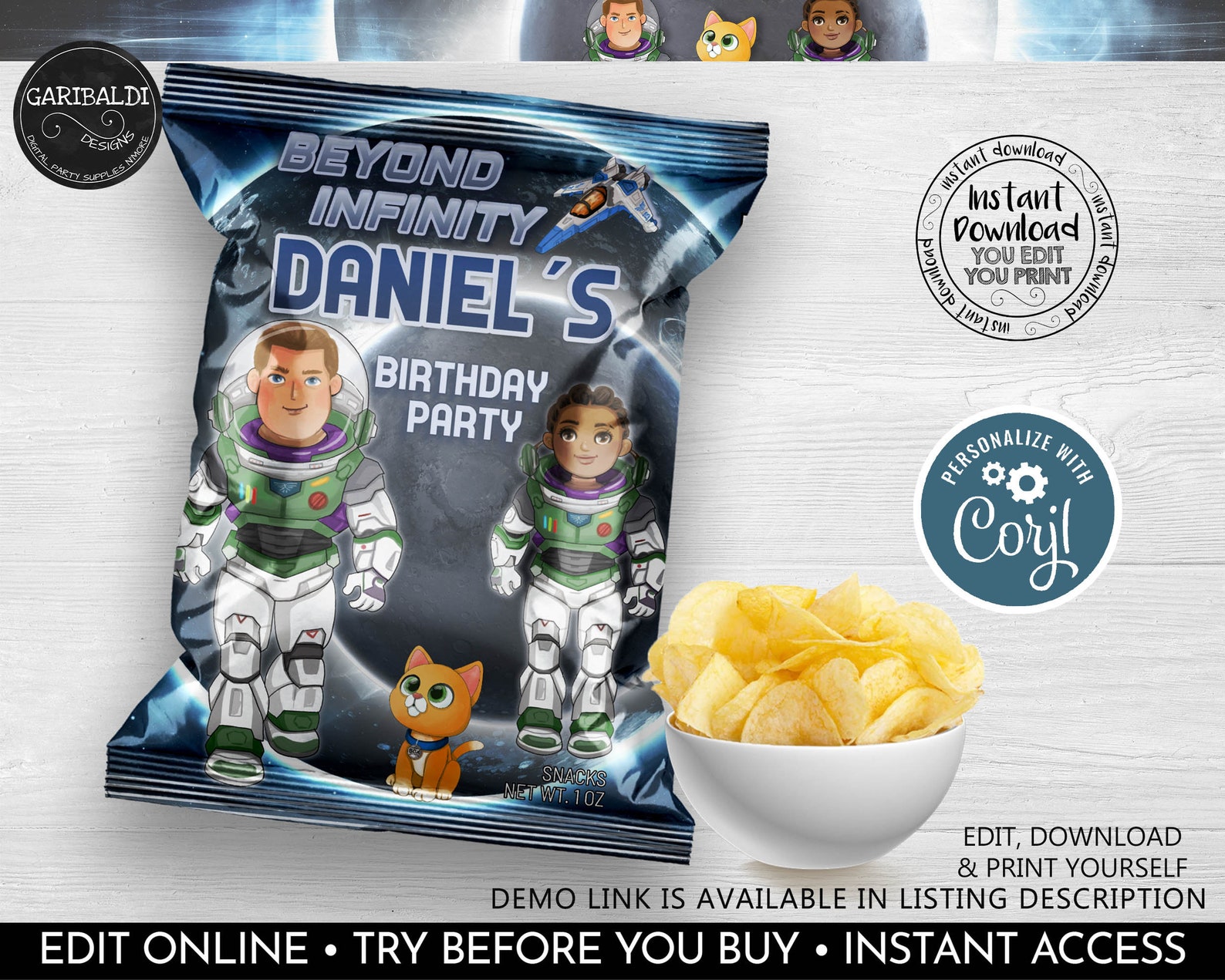 Editable Space Ranger Chip Bag Wrapper, Printable Outer Space Potato ...