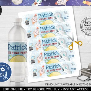 Editable Outer Space Water Bottle Labels Template Galaxy Party Decor ...