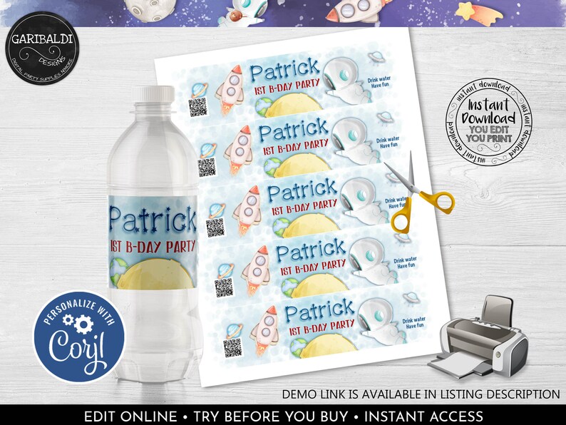 Editable Outer Space Water Bottle Labels Template Galaxy Party - Etsy