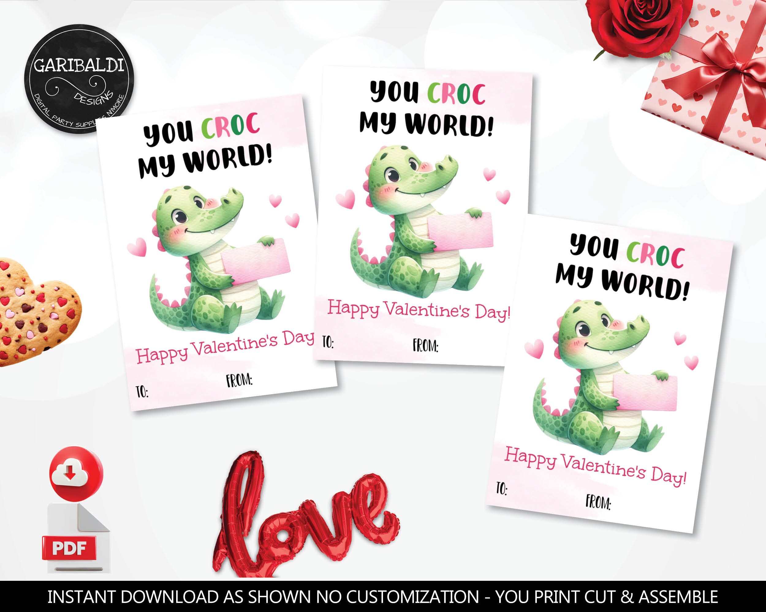Printable Valentine's Day Cards Crocodile Valentine's Day School ...
