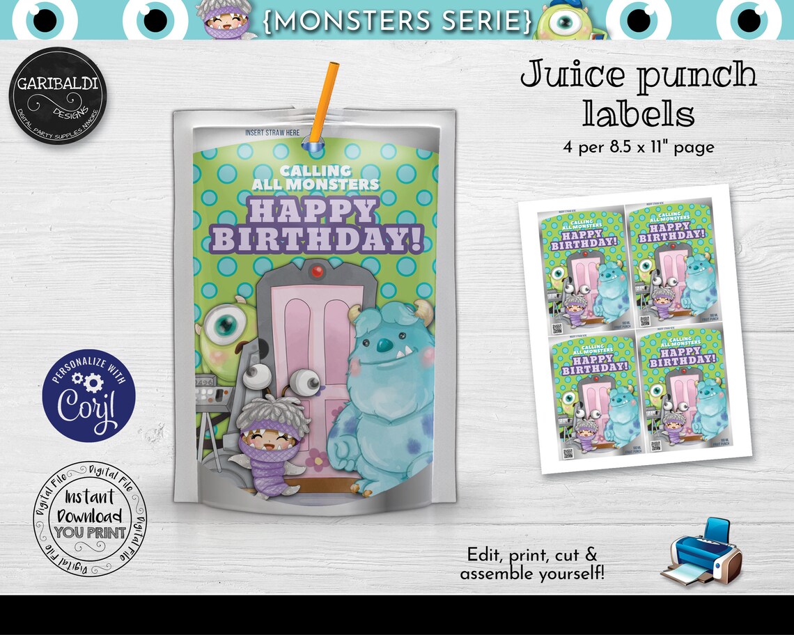 Editable Monsters Juice Box Labels Cute Monsters Juice Pouch - Etsy