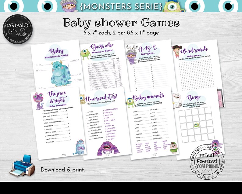 Instant Download Monsters Baby Shower Games Baby Bingo the | Etsy