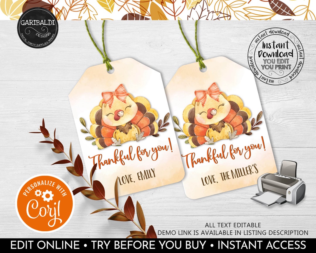 Editable Thanksgiving Gift Tags, Happy Thanksgiving Favor Tags ...