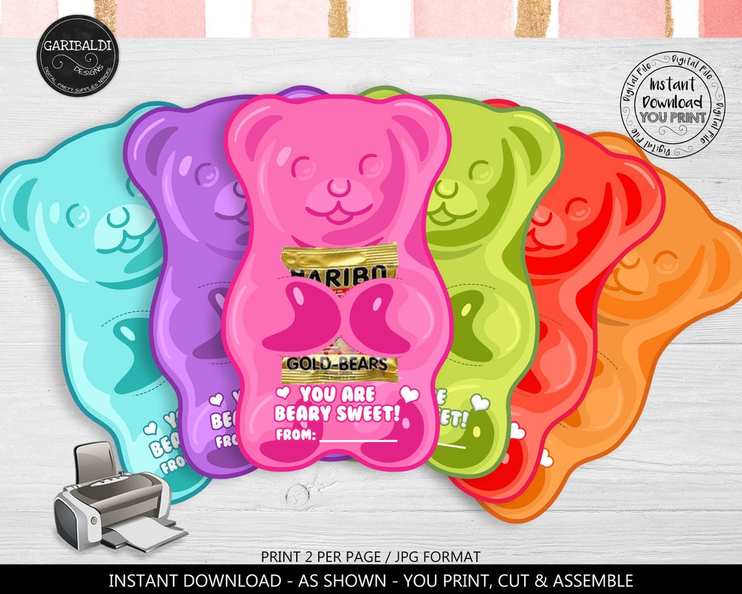 Gummy Bears Valentine's Day Cards Valentine's School Kids Classroom ...