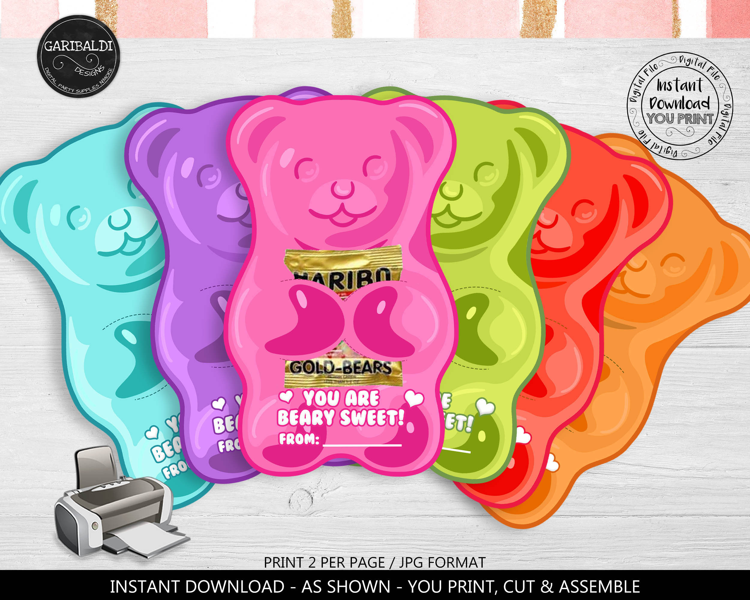 Gummy Bears Valentine's Day Cards Valentine's School Kids Classroom ...