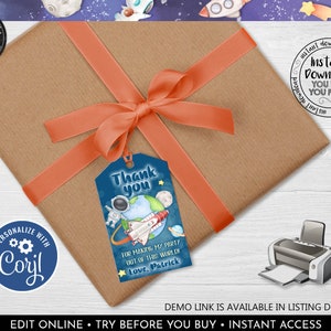 Editable Outer Space Favor Tags Astronaut Thank You Tags Printable ...