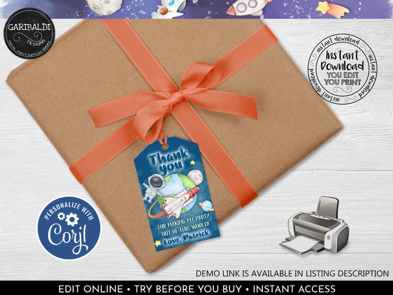 Editable Outer Space Favor Tags Astronaut Thank You Tags Printable ...