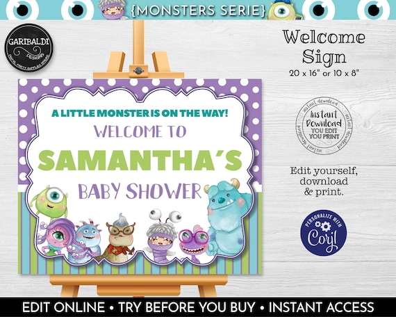 Editable Monsters Welcome Sign Instant Download Baby Monster | Etsy