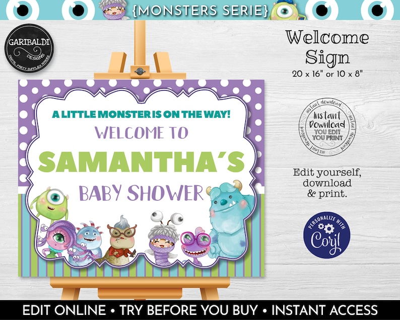 Editable Monsters Welcome Sign Instant Download Baby Monster | Etsy