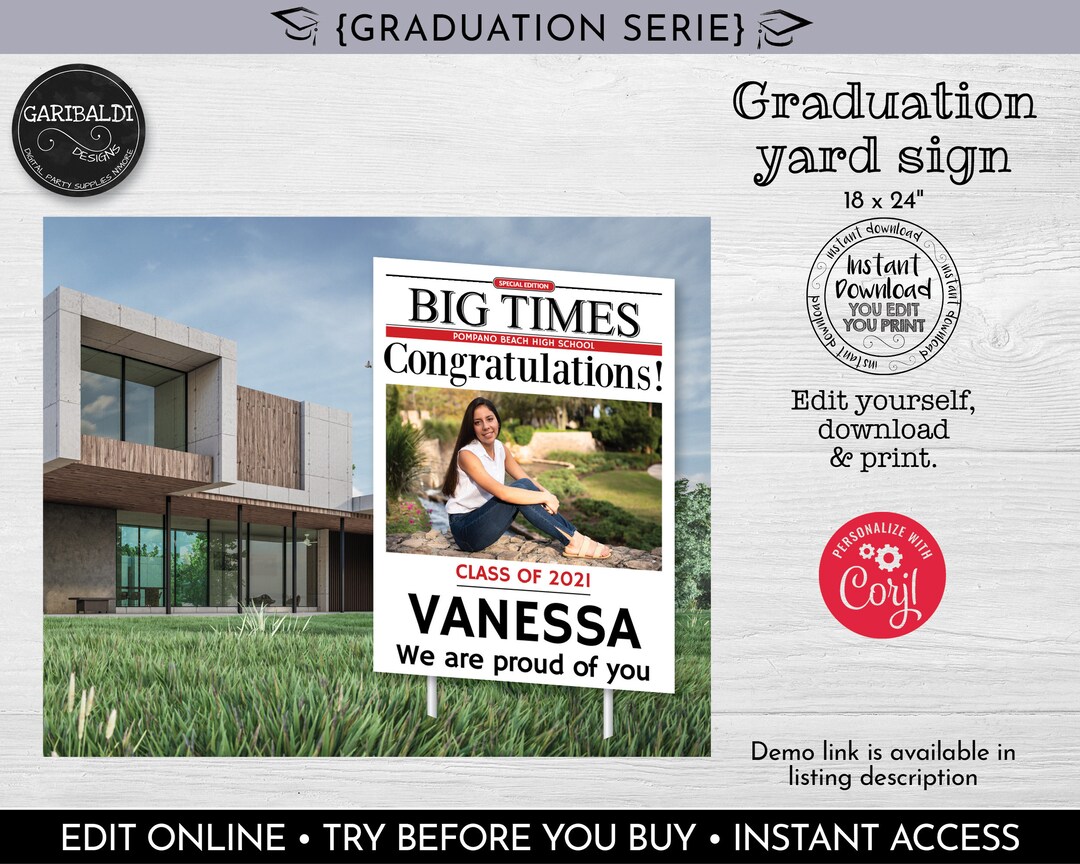 Editable Graduation Yard Sign, Printable Graduation Party Decorations ...