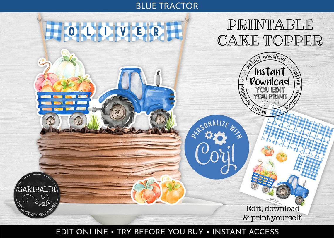 Editable Blue Truck Cake Topper Printable Little Pumpkin Cake - Etsy